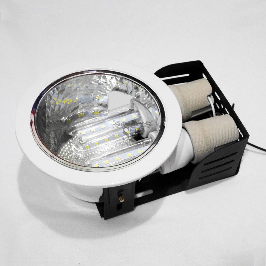 4002 4-inch 2 X E27 Down Light Round (White) c/w [2pcs] 7W 3U LED PLCE